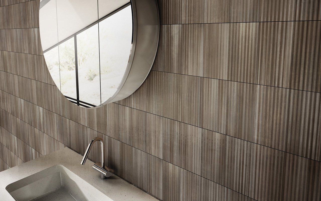 Diesel Living, Iris Ceramica Wall Tiles, Ribbed Oxide, Burnish, 4”x8 ...