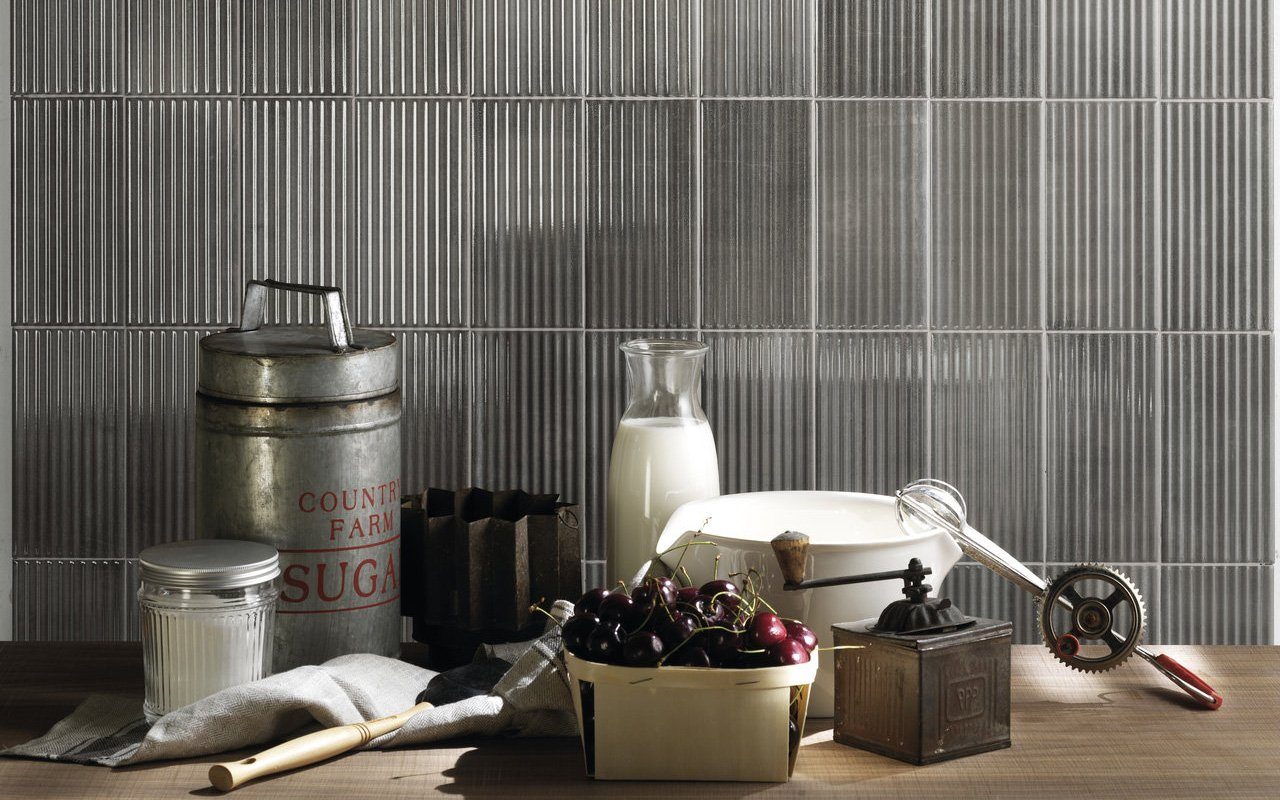 Diesel Living, Iris Ceramica Wall Tiles, Ribbed Oxide, Grey, 4”x8 ...